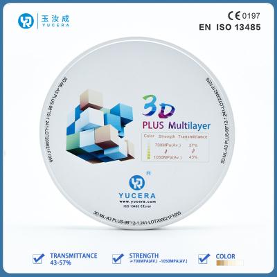 China Yucera Multilayer Zirconia Block 57% Translucent 3D Pro For CAD CAM System for sale