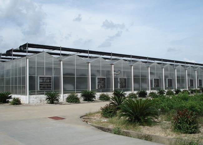 Close-up of greenhouse frame structure