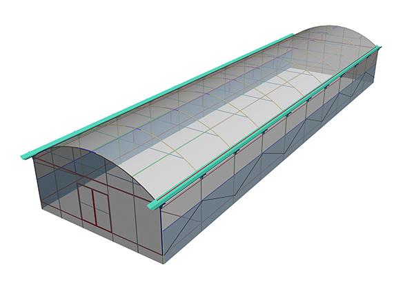 Commercial greenhouse exterior view showing structure and covering