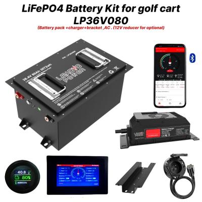 China 36V 80Ah 150Amp (36.8V) Bluetooth LiFePO4 Cart de golf de litio Kit de cobertura de la batería en venta