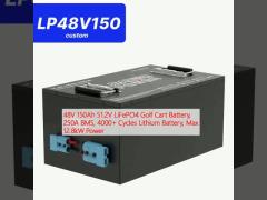 48V 150Ah 51.2V LiFePO4 Golf Cart Bateria, 250A BMS, 4000+ Ciclos Bateria de Lítio, Max 12.8kW de Potência
