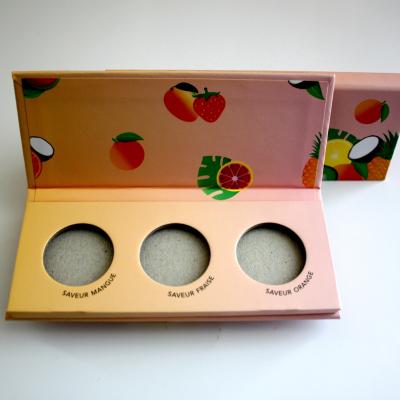 China Matte Lamination Empty Blush Palette 3 Pannenpositie van diameter 30MM Te koop