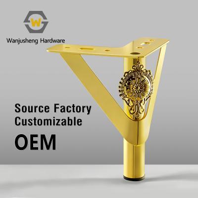 China New Light Luxury Floral Carved Golden Triangular Sofa Legs Polished Metal Furniture Support Feet for sale