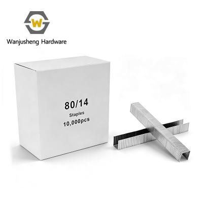 China High Quality 8010/8014 U-Type Furniture Hardware Staples Galvanized Iron Pneumatic Staples with White Zinc Coated Flat Head for sale