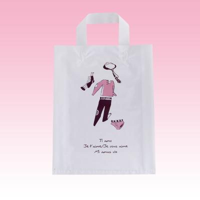 custom printed cheap white plastic handbags packaging sizs with handle factory