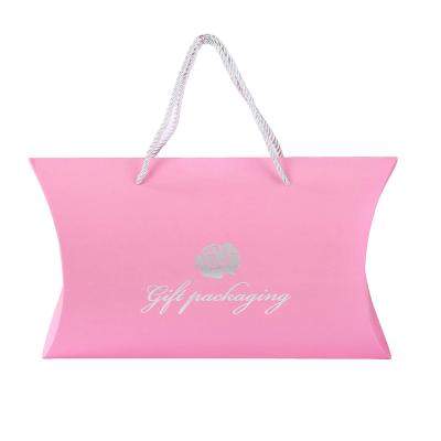 China Custom Printed Paper Pillow Boxes With Handle Rope – Luxury Gift Packaging With Silver Foil Logo for sale
