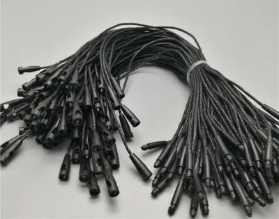 China custom plastic clohting tag black String hang tag with bullet clasp manufacturer for sale