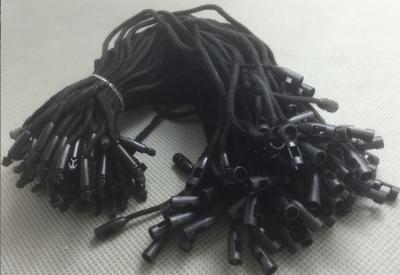China custom plastic clohting tag black String hang tag with bullet clasp manufacturer for sale