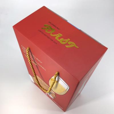China Order Custom Printed Corrugated Cardboard Wine Bottle Packing Boxes with Handle Rope for sale