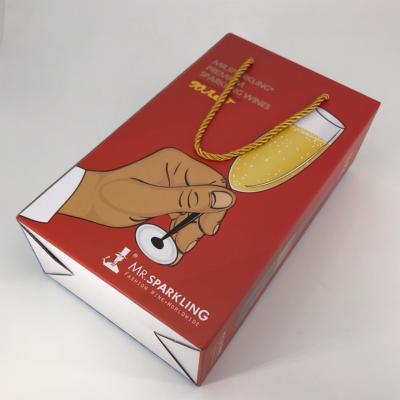 China Order Custom Printed Corrugated Cardboard Wine Bottle Packing Boxes with Handle Rope for sale