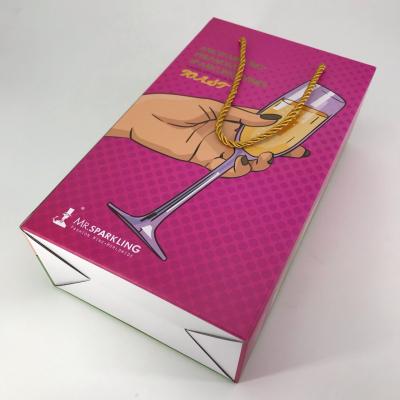 China Order Custom Printed Corrugated Cardboard Wine Bottle Packing Boxes with Handle Rope for sale