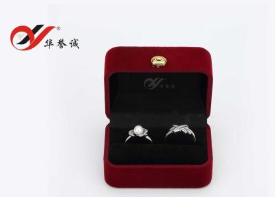 China Flocking Double Ring Box In Red Square Shape For Ring And Pendant Display for sale