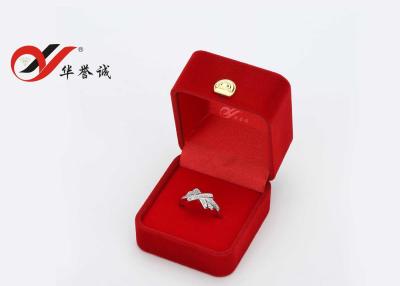 China Flocking Single Ring Box In Square Shape Openning Have Gold Decoration for sale