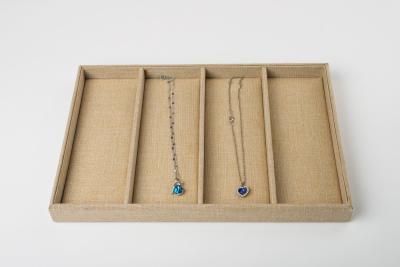China 4 Grids Linen Jewelry Display Tray For Necklace Display With Yellow Color for sale