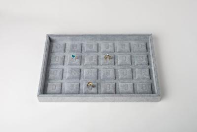 China Rectangle Shape 24 Hooks Gray Velvet Jewelry Display Tray For Ring Show for sale