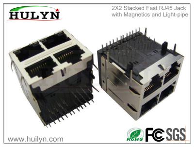 China 2X2 Stacked RJ45 Jack With 100Base transformer and LEDs for sale