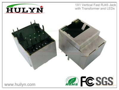 China 1X1 gigabit Vertical RJ45 Jack with transformer and LEDs. for sale