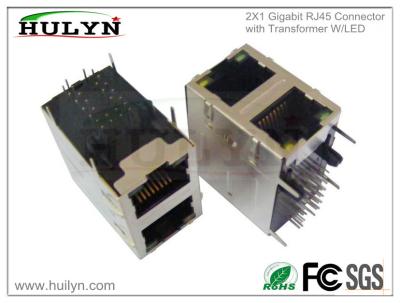 China 2X1 Stacked RJ45 Jack With Gigabit transformer and LEDs for sale