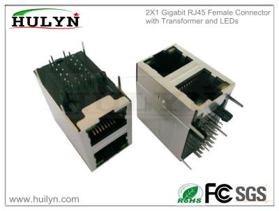 China 2X1 Stacked RJ45 Jack With 1000Base transformer and LEDs . for sale