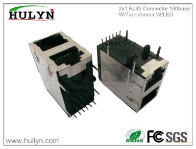 China 2X1 Stacked RJ45 Jack With 1000Base transformer and light Pipe for sale