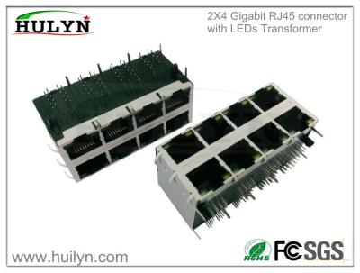 China 2X4 Stacked RJ45 Jack With 1000Base Transformer and LEDs for sale