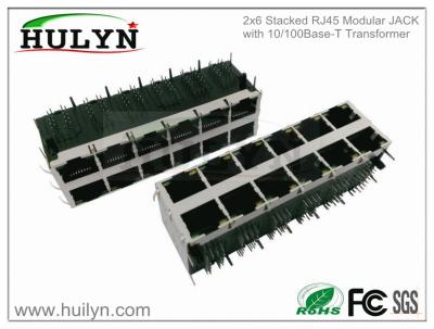 China 2X6 Fast Stacked RJ45 Jack With  transformer and light-pipe LEDs for sale