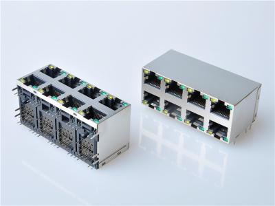 China Shielded RJ45 Modular Jack Connector, Through Hole Type, Side Entry, with LED, 2x4 Ports for sale