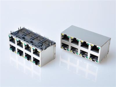 China Shielded RJ45 Modular Jack Connector, Through Hole Type, Side Entry, with LED, 2x4 Ports，HULYN，RJ45 for sale