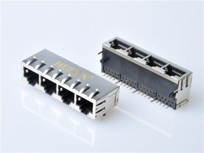 China HULYN RJ45Jack, Shielded RJ45 Modular Jack Connector,with LEDs, 1x4Ports,RJ45 connector LED for sale