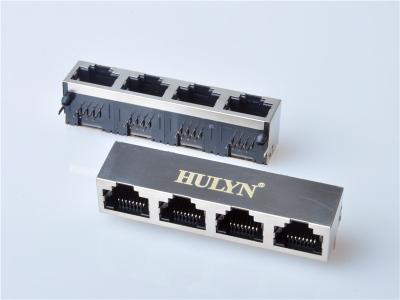China HULYN Very low profile, Shielded RJ45 Modular Jack, Through Hole Type, 1x4,with LEDs， for sale