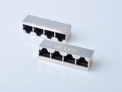 China HULYN Very low profile, Shielded RJ45 Modular Jack Connector, Through Hole Type, Top Entry, 1x4 Ports for sale