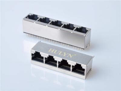 China HULYN Very low profile, Shielded RJ45 Modular Jack Connector, Through Hole Type, Top Entry, 1x4 Ports for sale