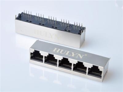 China HULYN Very low profile, Shielded RJ45 Modular Jack Connector, Through Hole Type, Top Entry, 1x5 Ports for sale