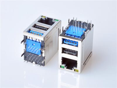 China HULYN,RJ45 Modular Jack Connector, Shielded RJ45 + 2 USB3.0 Combo Connector, Through Hole Type, LED for sale