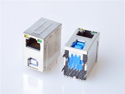 China HULYN,RJ45 Modular Jack Connector, Shielded RJ45 + USB3.0 Combo Connector, Through Hole Type, LED for sale