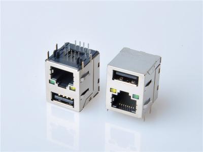 China HULYN,RJ45 Modular Jack Connector, Shielded RJ45 + USB2.0 Combo Connector, Through Hole Type, LED for sale