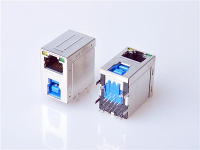 China HULYN,RJ45 Modular Jack Connector, Shielded RJ45 + USB3.0  Connector, Through Hole Type, LED for sale