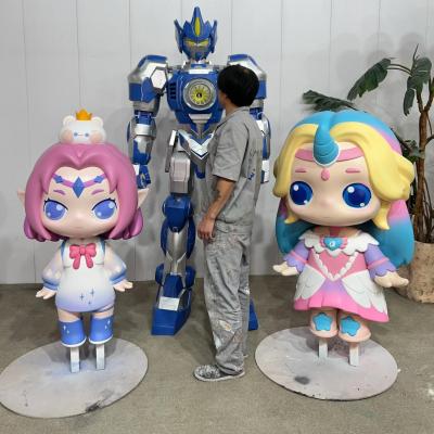 중국 수제 대형 아르데코 유리 섬유 동물 만화 조각 맞춤형 바닥 스탠딩 마스코트 장식 건물 색상 판매용