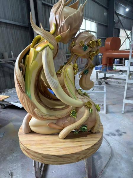 Quality Designed by modern artists, these are 3D-printed FRP (Fiberglass Reinforced Plastic) sculptures with a retro style and wood-grain imitation finish. They are ideal for check-in spots in plazas, parks, for sale