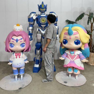 China Handmade Large Art Deco Fiberglass Animal Cartoon Sculpture Customizable Floor Standing Mascot Decorations Building Color for sale
