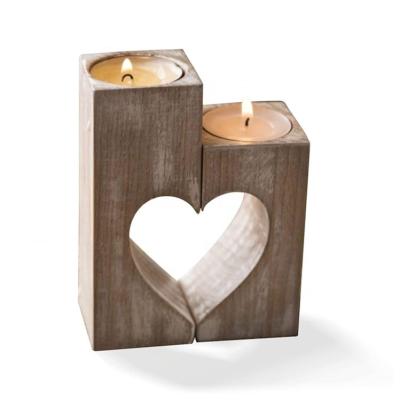 China Wholesale Wooden heart shaped Decorative candles holder for Wedding gift Customize wooden candle holder for sale