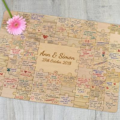 China Personalised Wooden Wedding Jigsaw Puzzle Piece Guestbook Personalized Guest Book for sale
