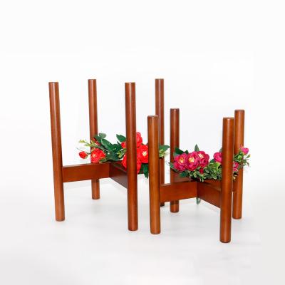 China Natural Wooden Plant Stand with Walnut stained color Beech wooden  Planter 8" Inch  EXCLUDING White Ceramic Pot for sale