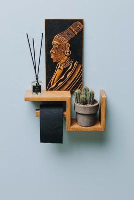 China Wooden Toilet Paper Holder with Wall Shelf for WC Roll Easy Storage Natural Wood Oak Material for sale