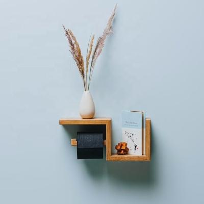 China Wooden Toilet Paper Holder with Wall Shelf for WC Roll Easy Storage Natural Wood Oak Material for sale