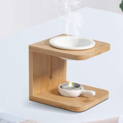 China Customized Scented Wax Melt Burner with Tealight Candle Holder, Wooden Essential Oil Burner for sale