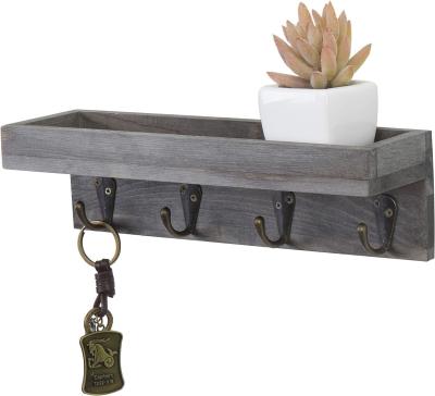 China Wall Mounted Vintage Gray Wood Hanging Key and Mail Holder Rack Floating Display Shelf for sale