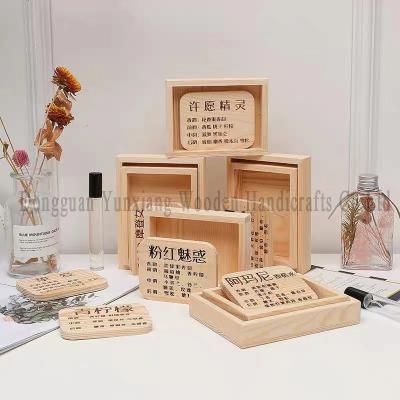 China Small Wooden Box Perfume Sample Display Wooden Sign Perfume Box Display Stand for sale