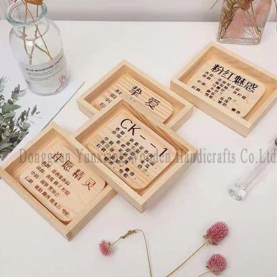 China Small Wooden Box Perfume Sample Display Wooden Sign Perfume Box Display Stand for sale