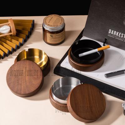China Wooden Ashtray with Lid for Smokers Stainless Steel Liner Ash Tray Windproof Durable Easy to Clean Cool Ashtrays for sale